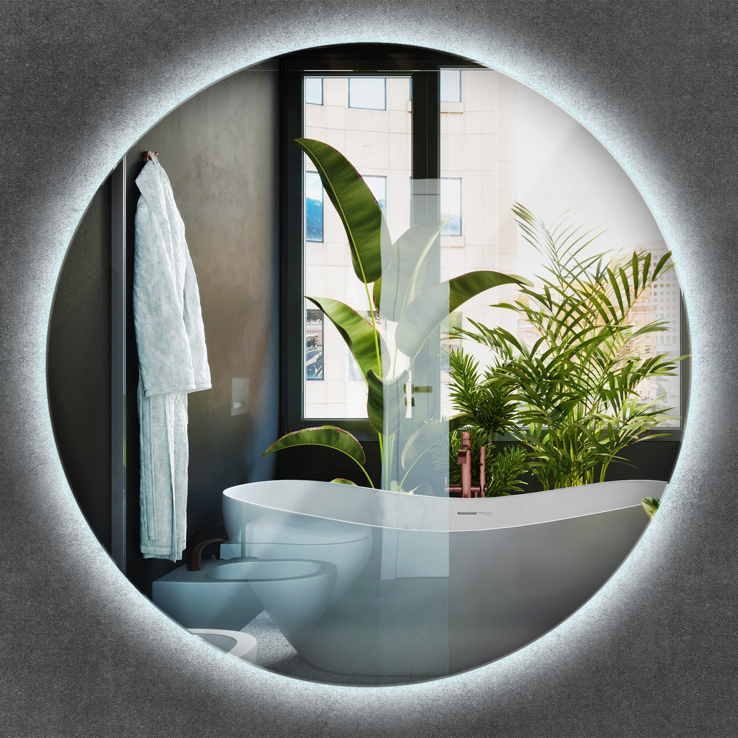 Miroir LED Rond Loft 90 cm | Lumière Froide | Miroir Mural au Design ...