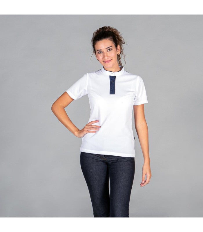 Polo de mujer con cuello mao tejano y mangas cortas UNIFORMES GARY'S ...