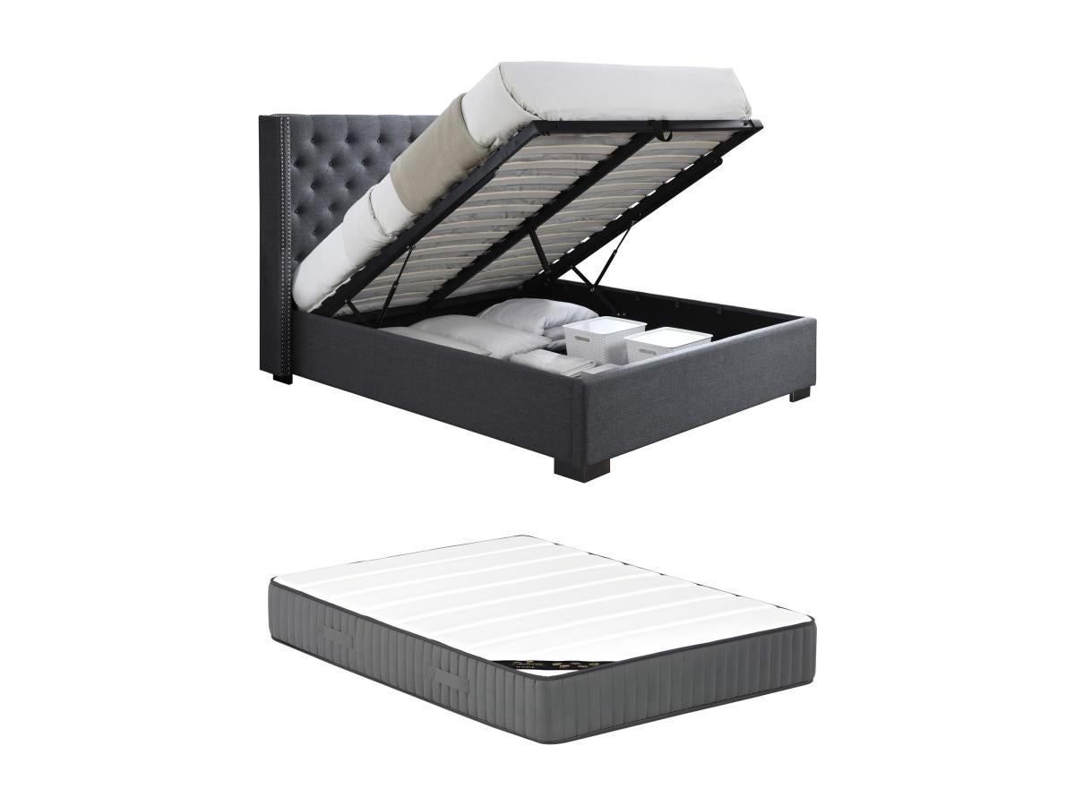 Canapé abatible de 140 x 200 cm con cabecero capitoné - Tela - Gris ...