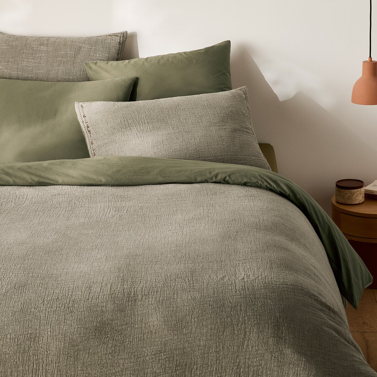 Housse de couette biface gaze de lin/coton Thesari - Kaki - 260 x 240 ...