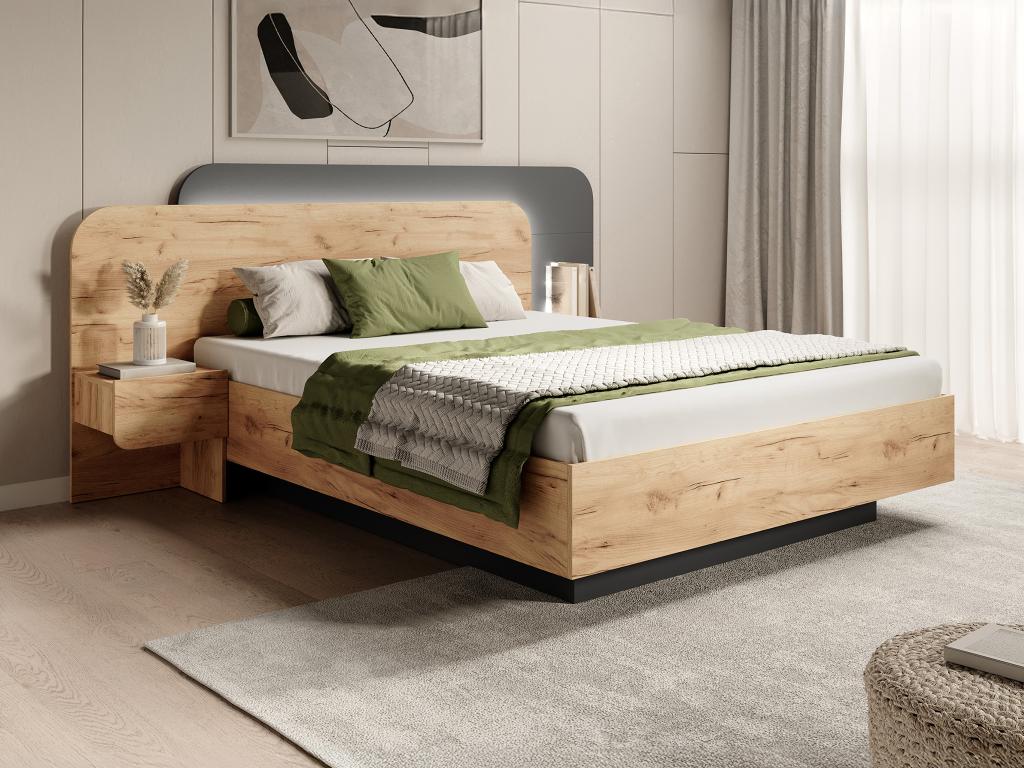 Letto con comodini 160 x 200 cm Con LED Naturale e Antracite - DESADO ...