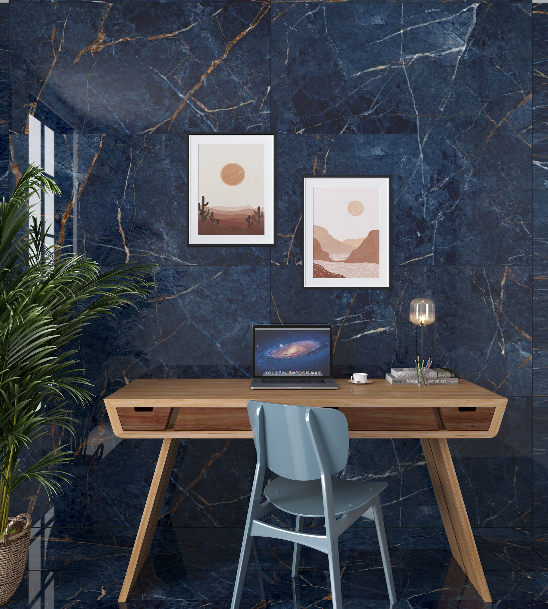Suelo/Azulejo porcelánico efecto mármol azul 60x120 cm CIELO l.120 x L ...