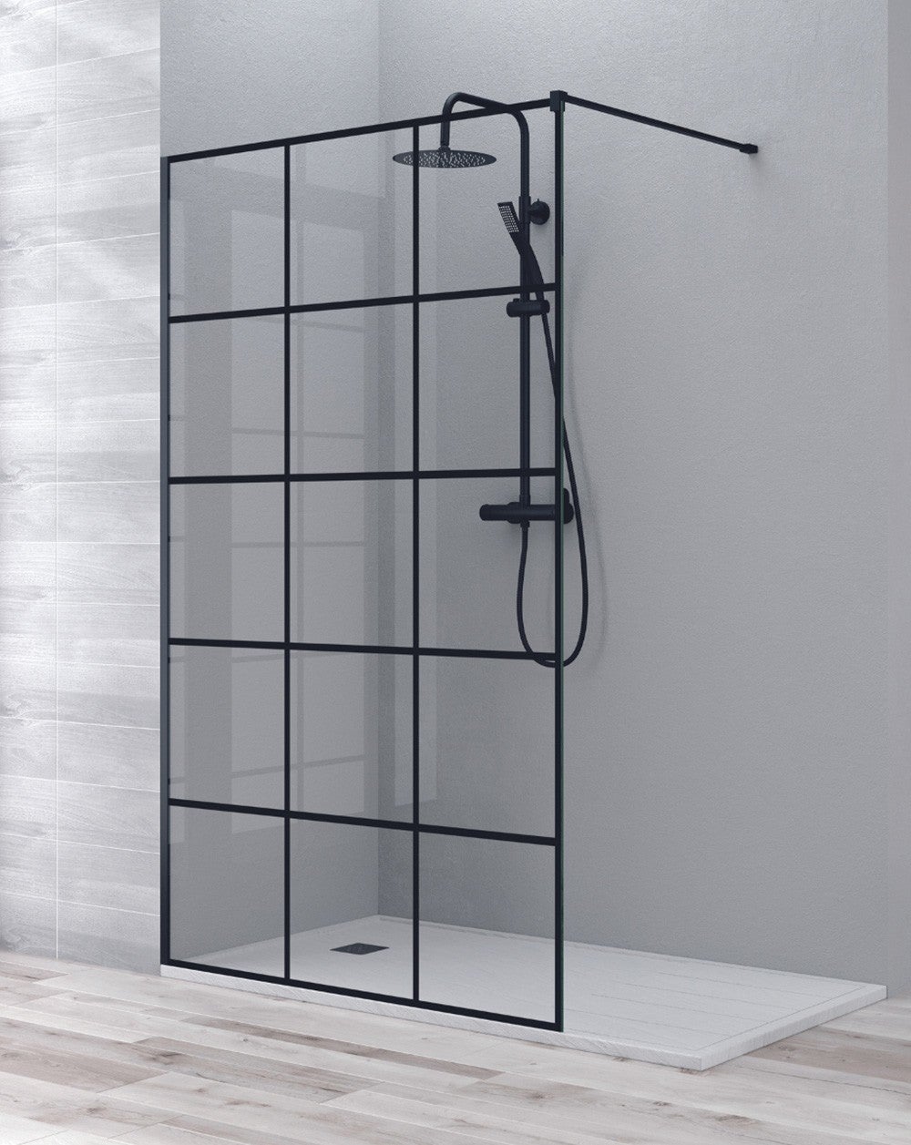 Panel de Ducha Fijo Walk In | 120 cm | Vidrio 8mm Antical Cuadrícula ...