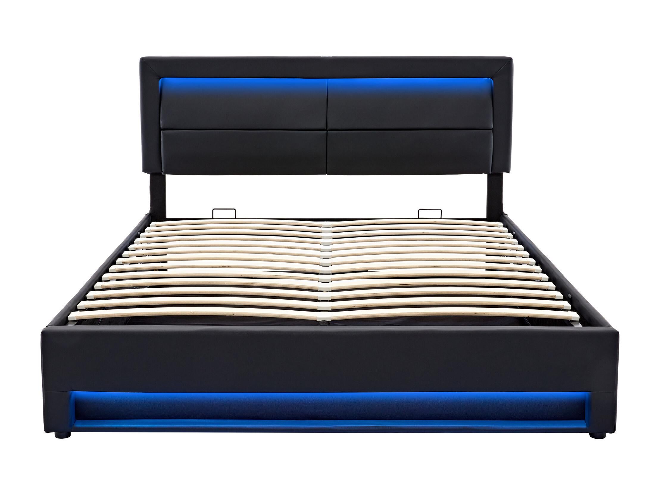 Letto a cassettone in similpelle 160x200 cm con LED - con porte di ...
