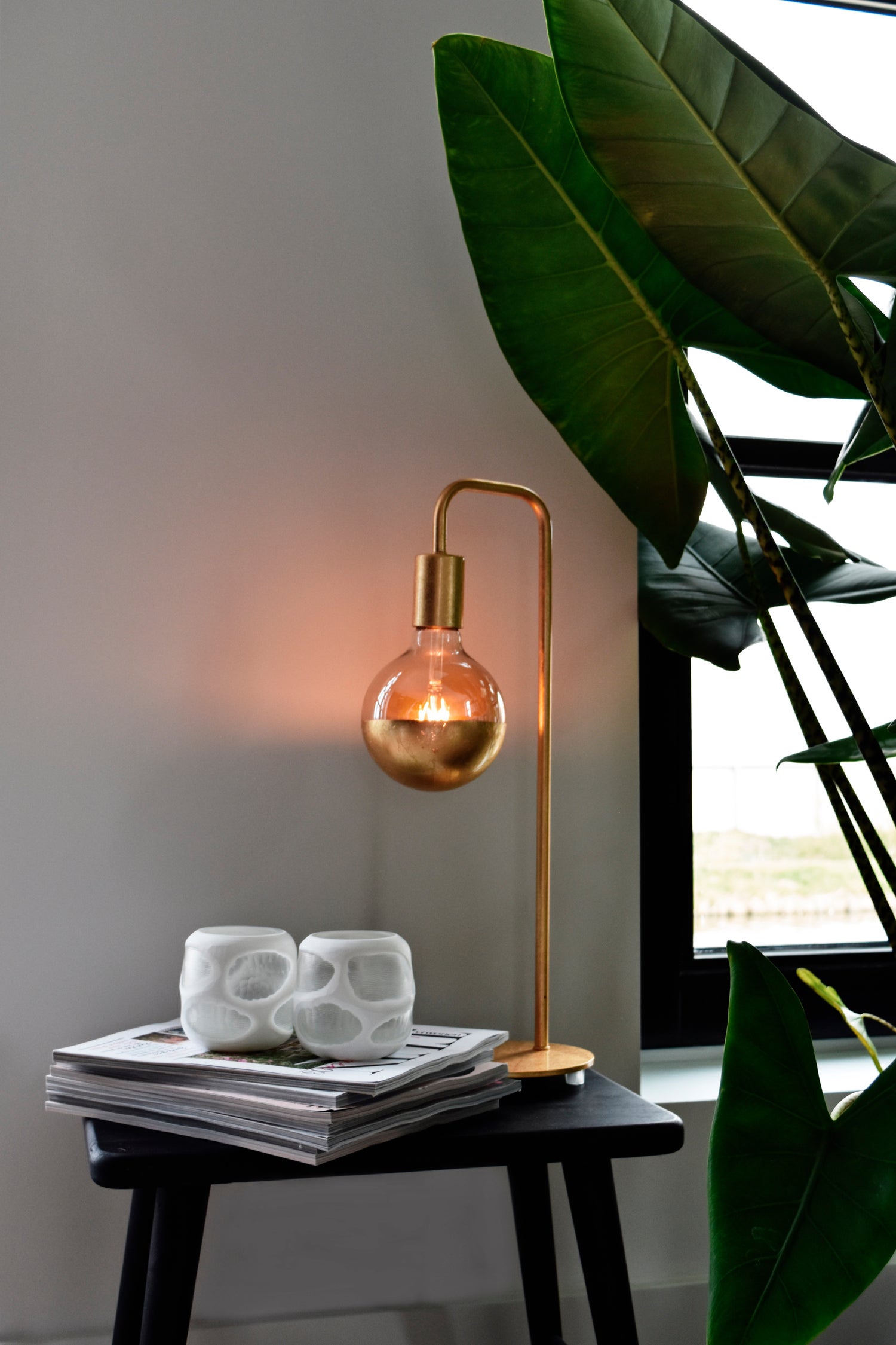 Calex Lampe de Table U-Line Or Craquelé, culot E27, H53cm, câble 1.5m ...