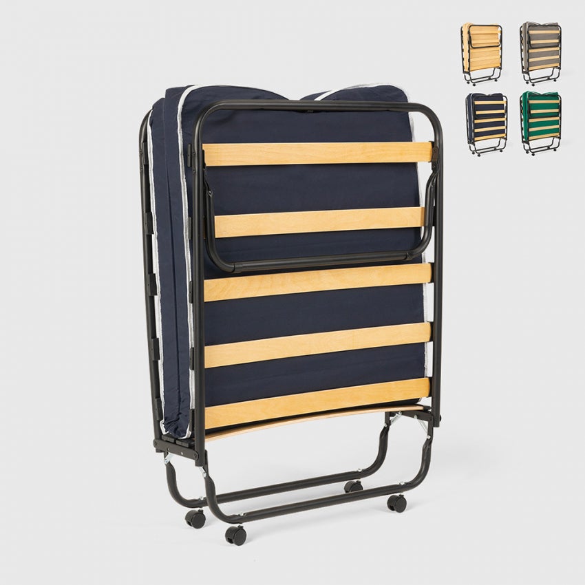 Cama plegable con ruedas, colchón y somier 80x180 Ares - Azul Marino ...