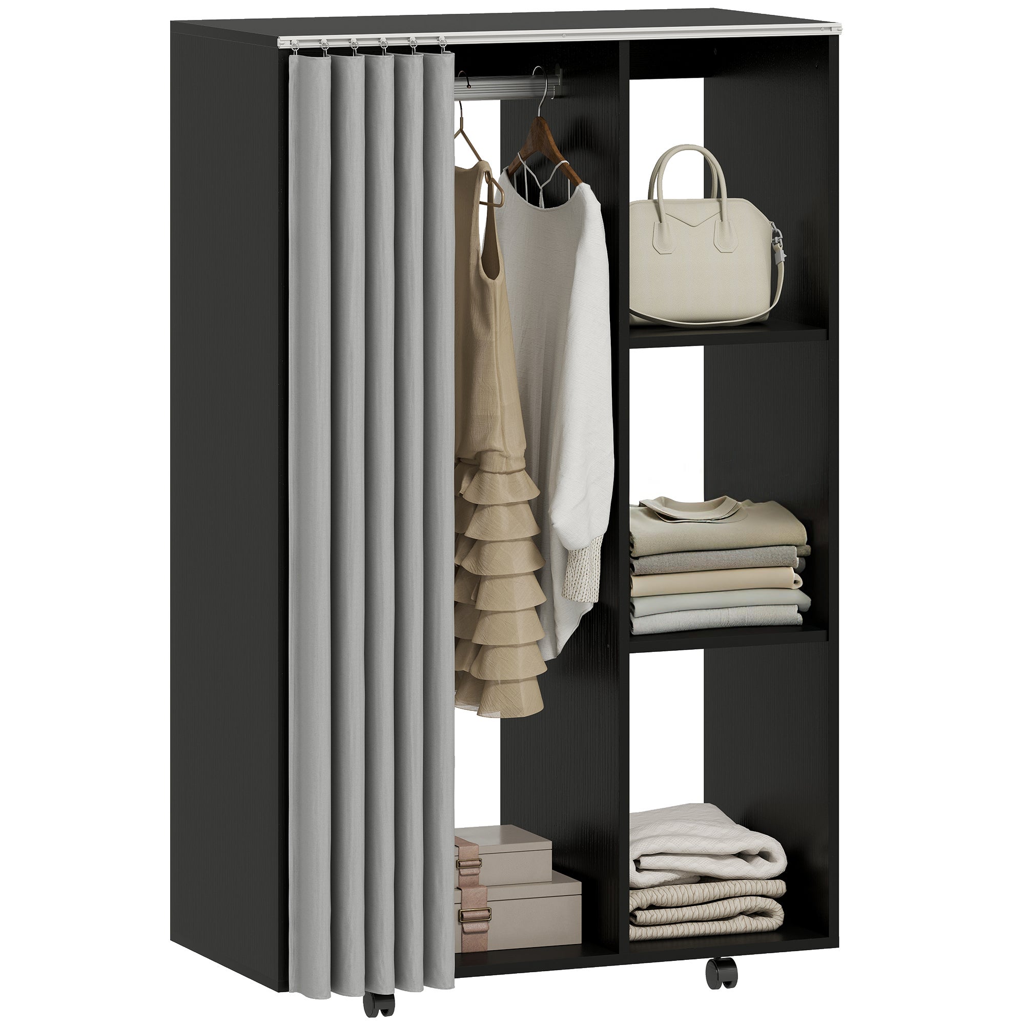 Armoire penderie vêtement dressing mobile 4 roulettes tringle à ...