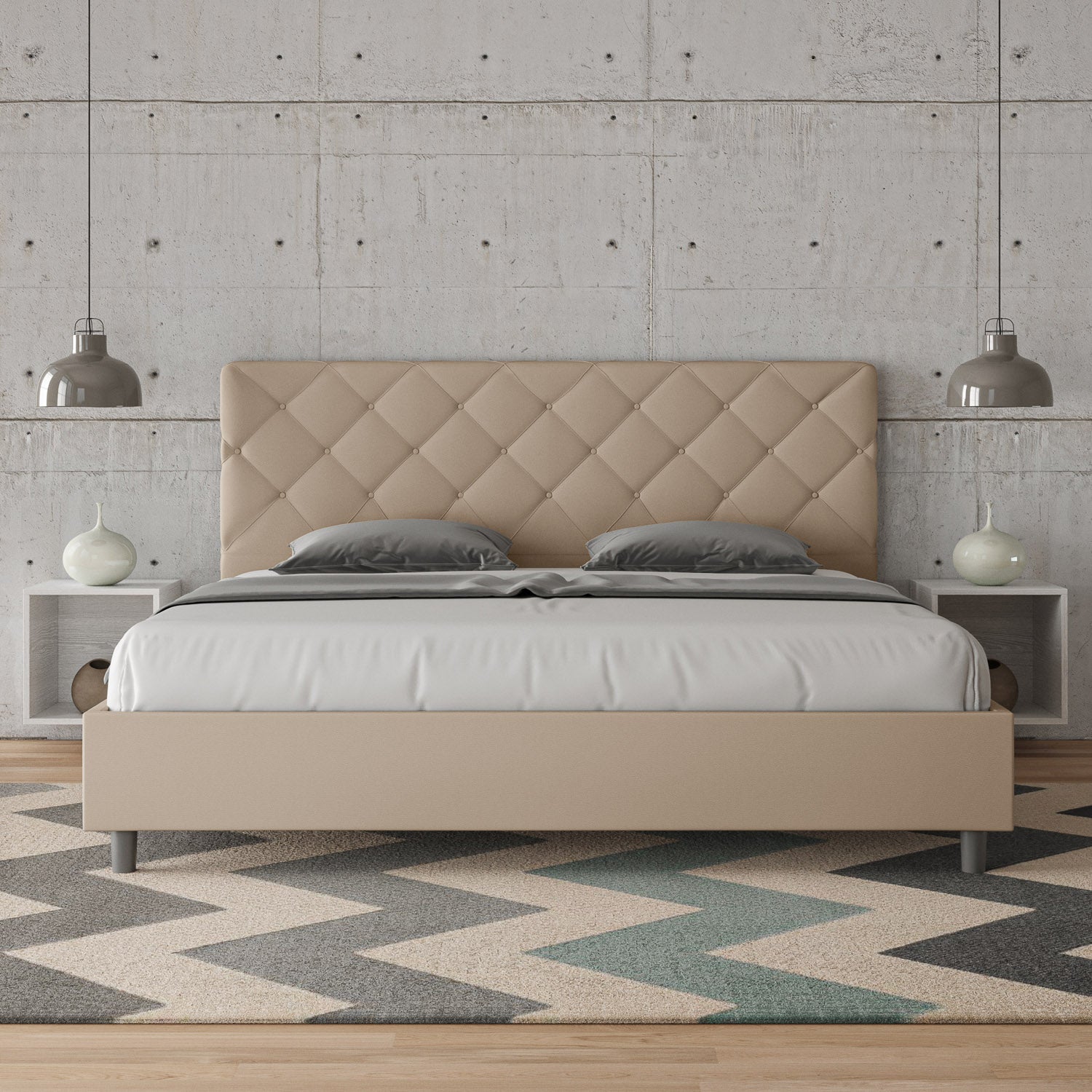 Cama italiana para adultos acolchada en piel sintética Paryse-Color ...