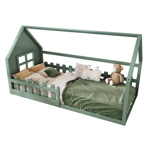 Lit enfant 90x200 cm en pin et MDF vert en forme de maison– ComfortXL ...