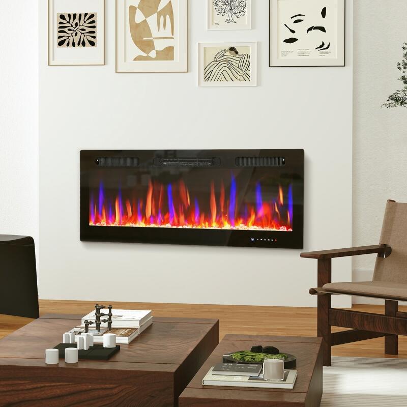 Cheminée électrique mural ou encastrable 900W/1800W, effet flamme à 12 ...