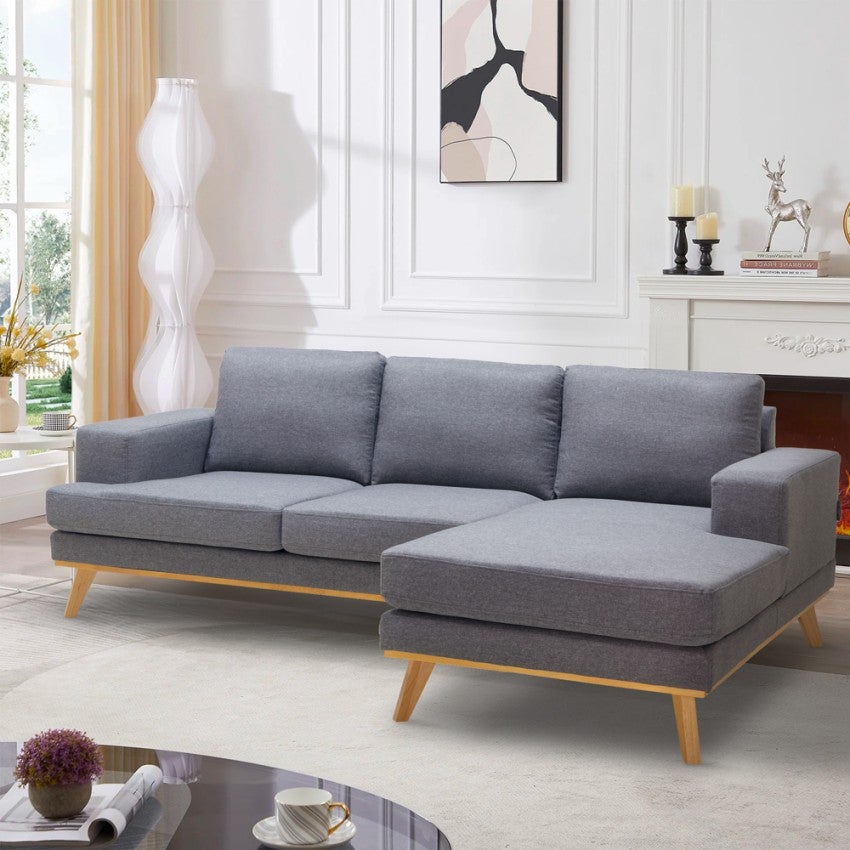 Sofá de 3 plazas esquinero estilo escandinavo con chaise longue en tela color gris Miles | Leroy ...