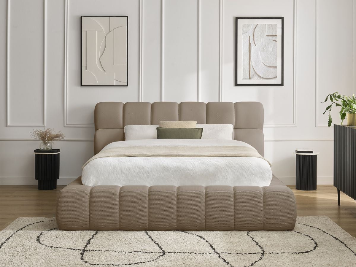 BOBOCHIC Lit coffre MONT-BLANC tissu mesh Taupe 160x200 | Leroy Merlin