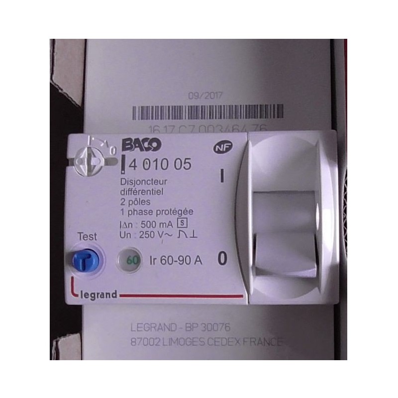 Legrand 401005 Disjoncteur de branchement EDF 2P 60-90A - Diff 500mA ...