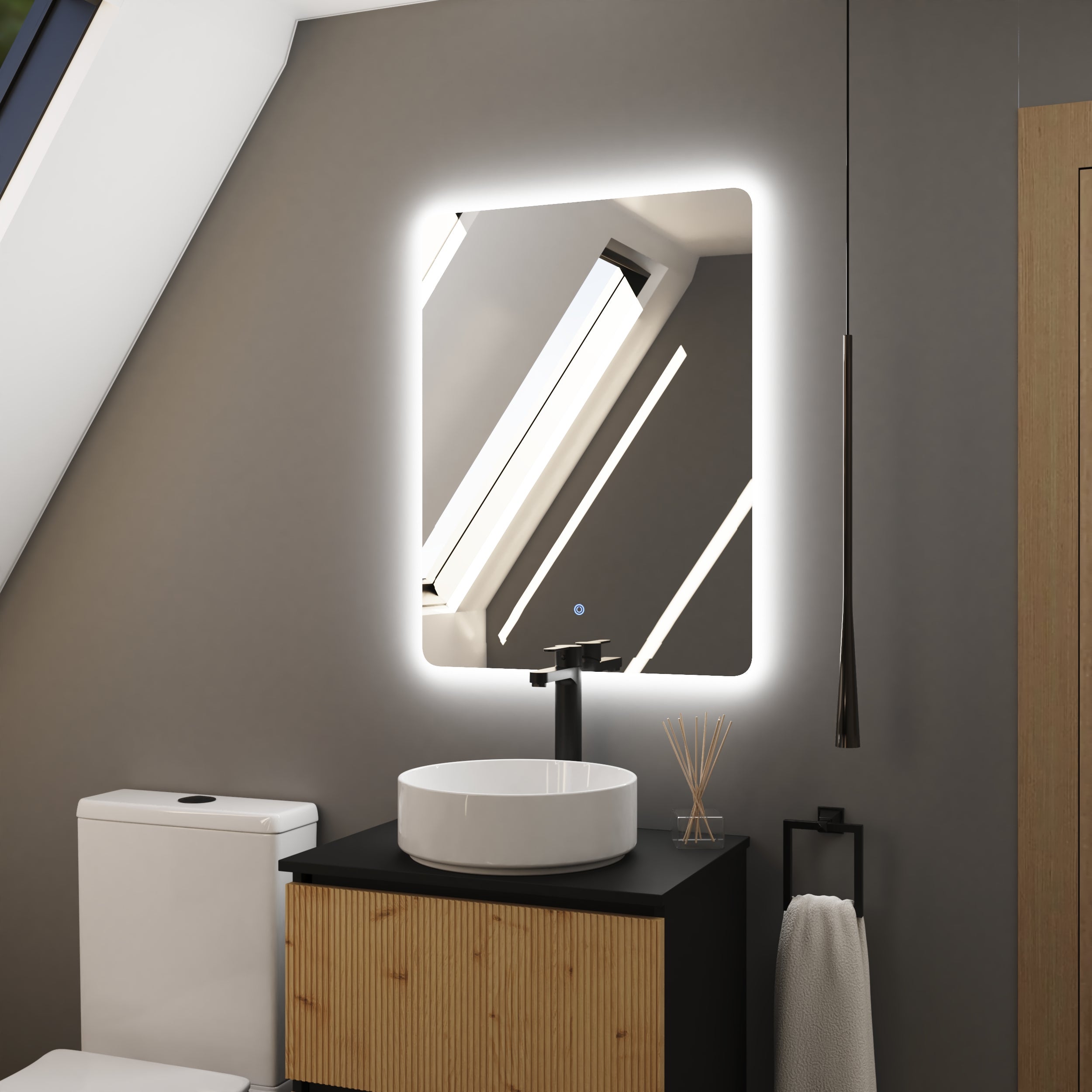 MIROIR RECTANGULAIRE | 60 x 80 CM | ECLAIRAGE LED | CONTROLE TACTILE ...