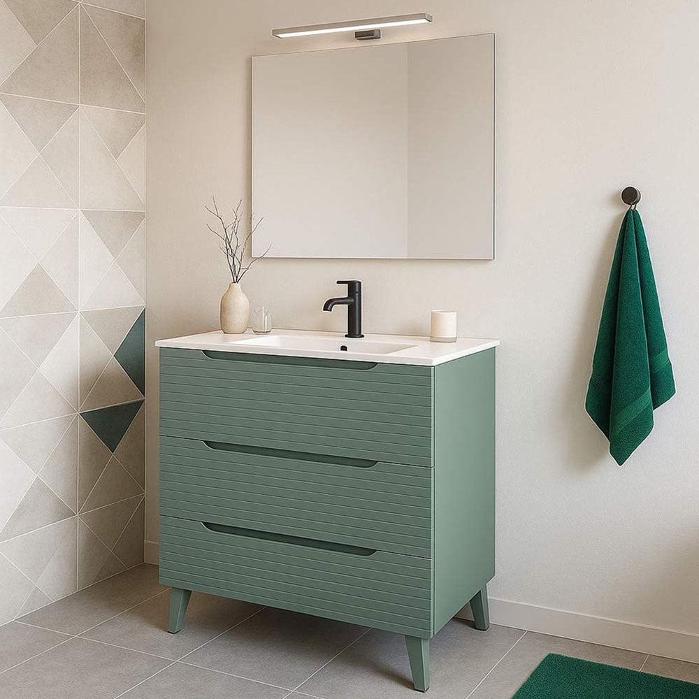 Kibath Mueble de baño con Lavabo, Espejo y Aplique LED, mod. BOREAL ...