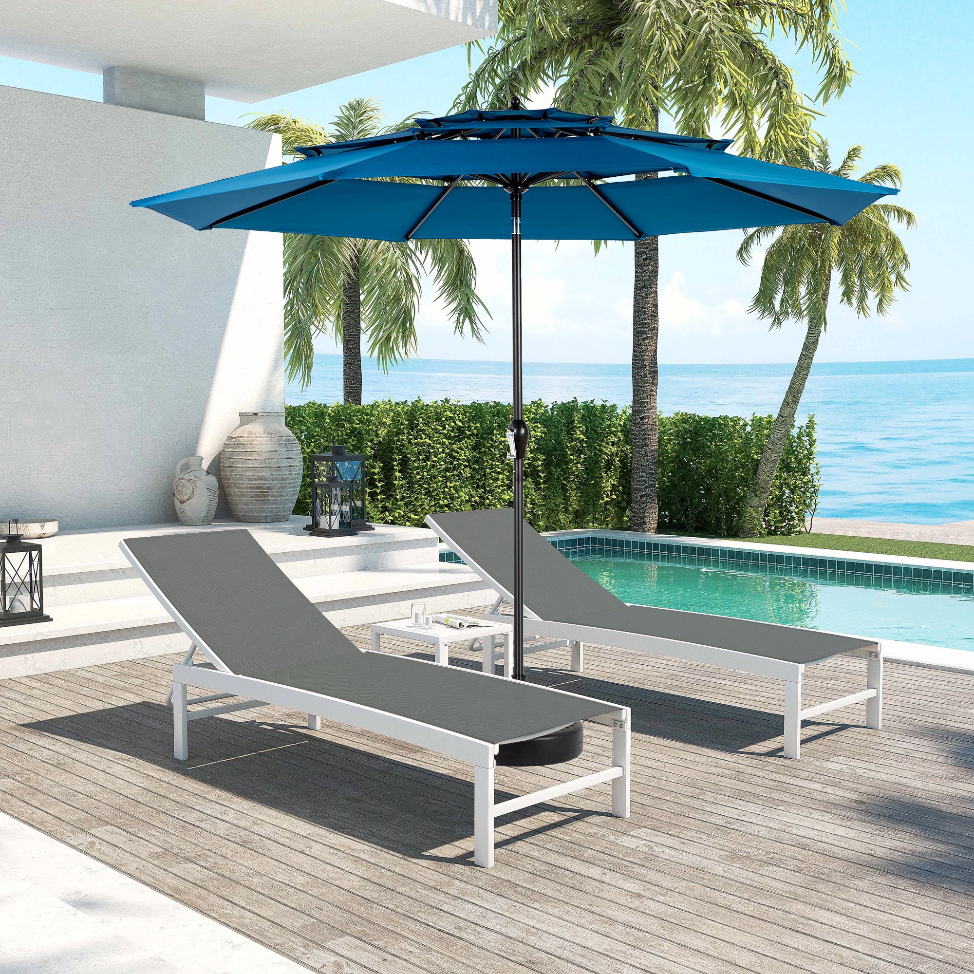 Parasol rectangulaire double face 14,8 pieds avec manivelle – Bleu ...