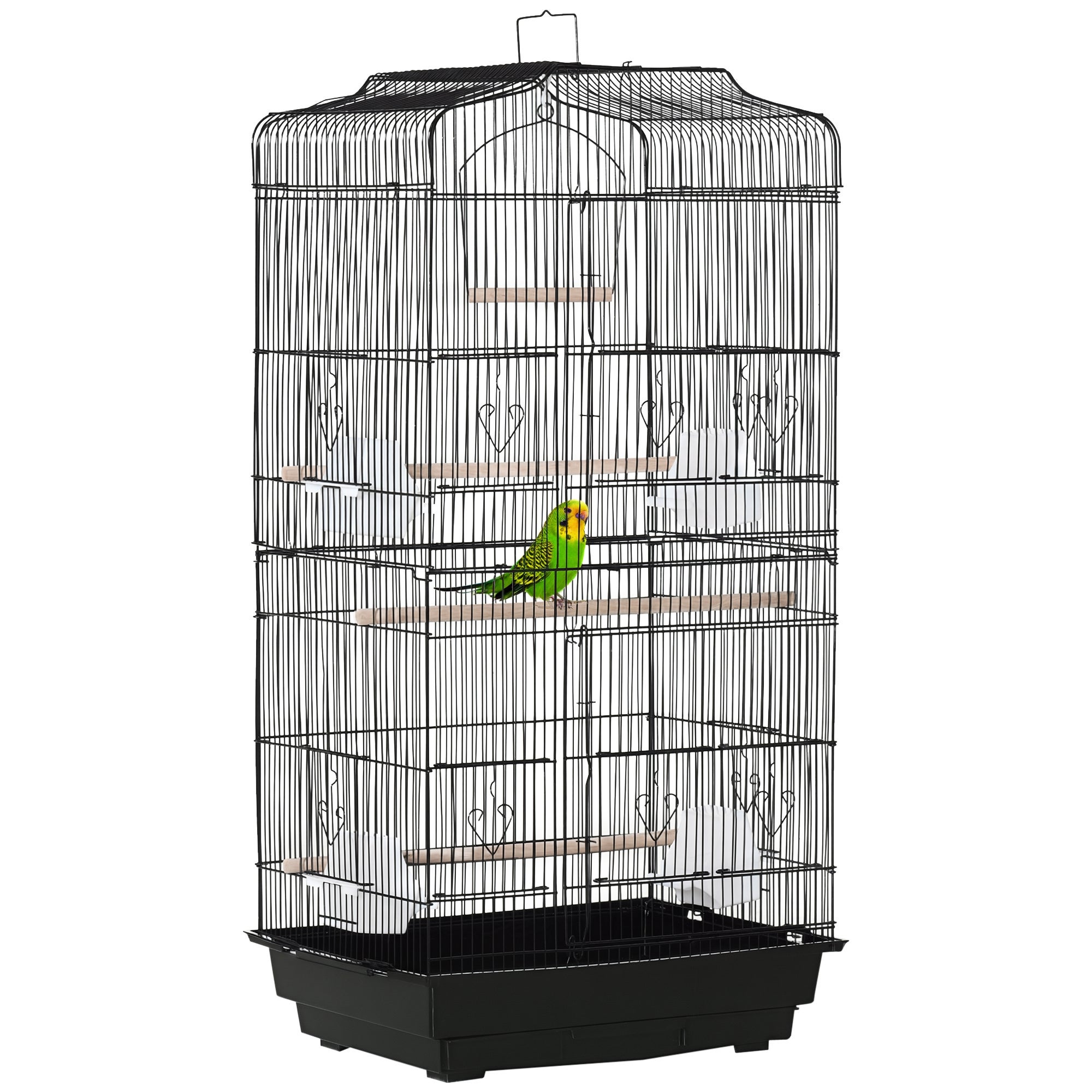 Jaula grande de metal para pájaros con soporte, perchas, comederos y ...