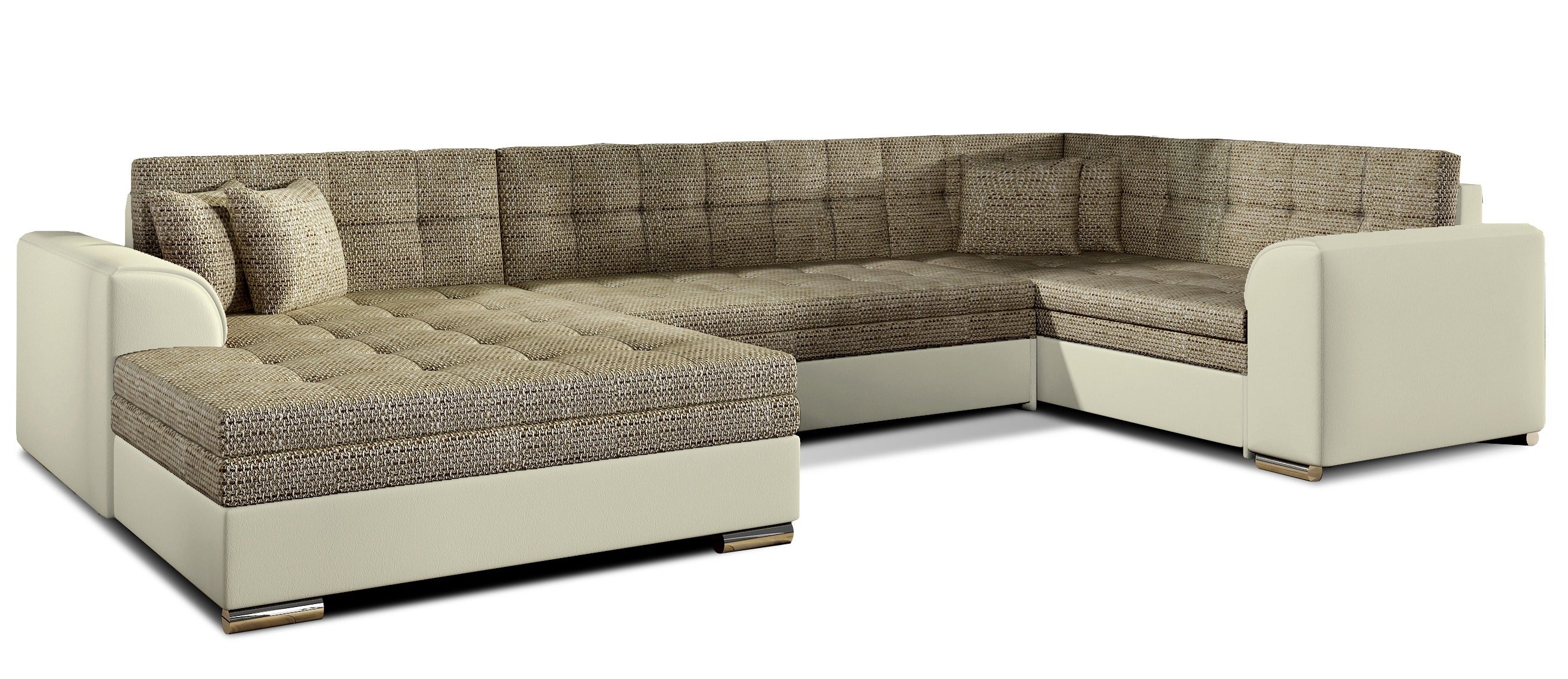 Canapé convertible panoramique tissu beige chiné et simili beige ...