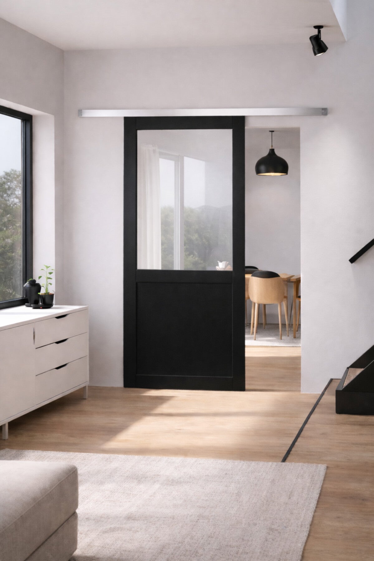 Porte Coulissante Atelier Noir Vitrée H204 X L83 Cm Sans Meneau, Rail ...