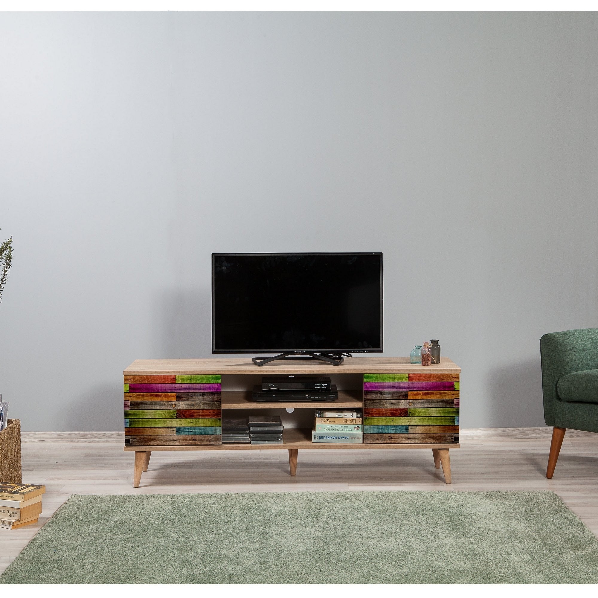 Meuble TV élégant avec pieds en chêne Sonoma, 140 x 50 x 40 cm | 100 % ...