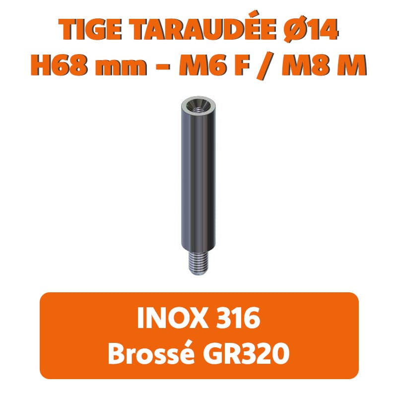 TIGE 14 x 14 mm - HAUTEUR 75 mm - M6 F / M8 M - INOX 304 | Leroy Merlin