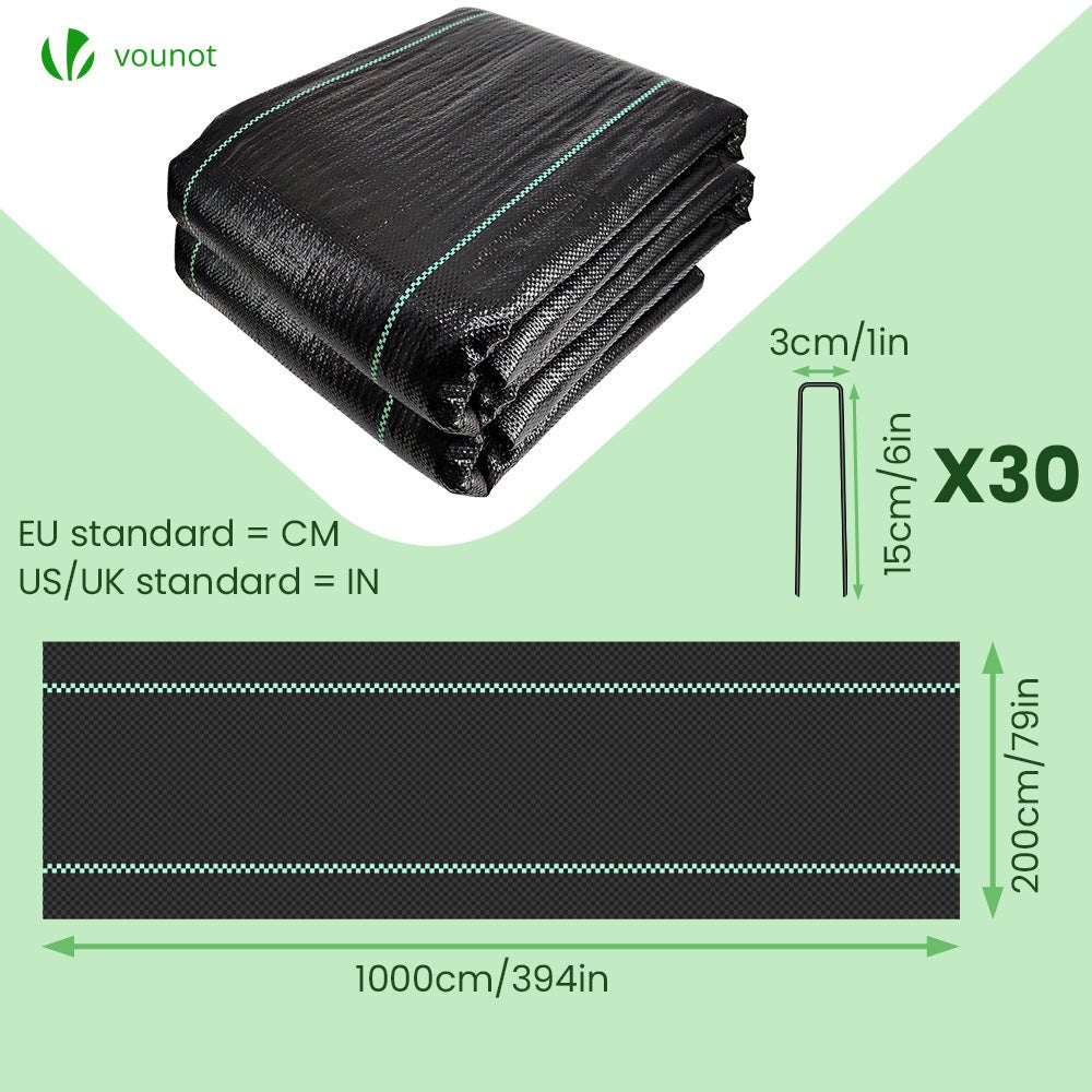 VOUNOT® Telo Pacciamatura 2m x 10m 100g/m2, Telo Anti Erbacce per Orto ...