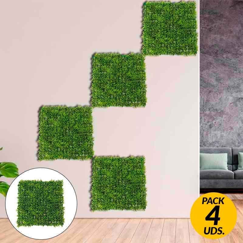 Pack de 4 planchas de jardín vertical artificial hoja redondeada verde ...