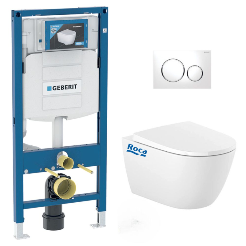 Pack WC Bati Geberit Duofix UP320 + cuvette Roca sans bride + abattant ...