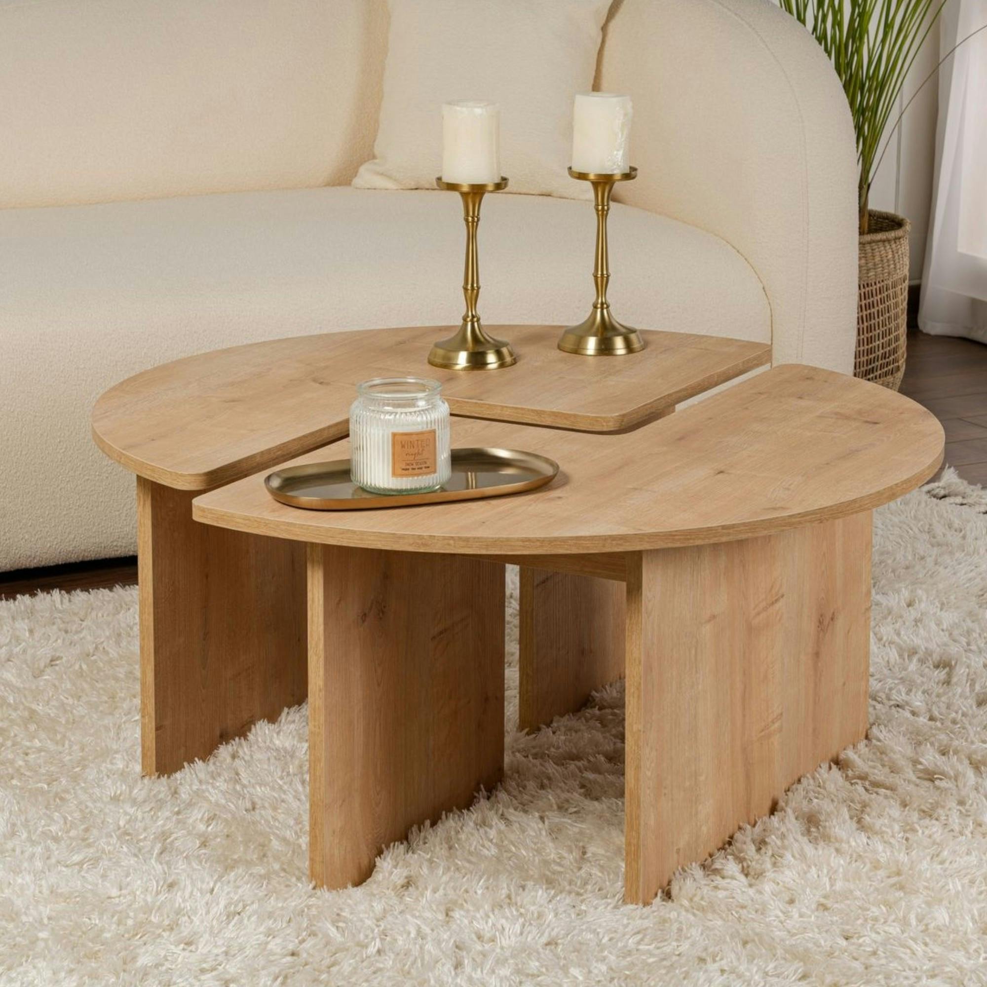 Table basse ronde effet bois de chêne - design puzzle MARFA | Leroy Merlin