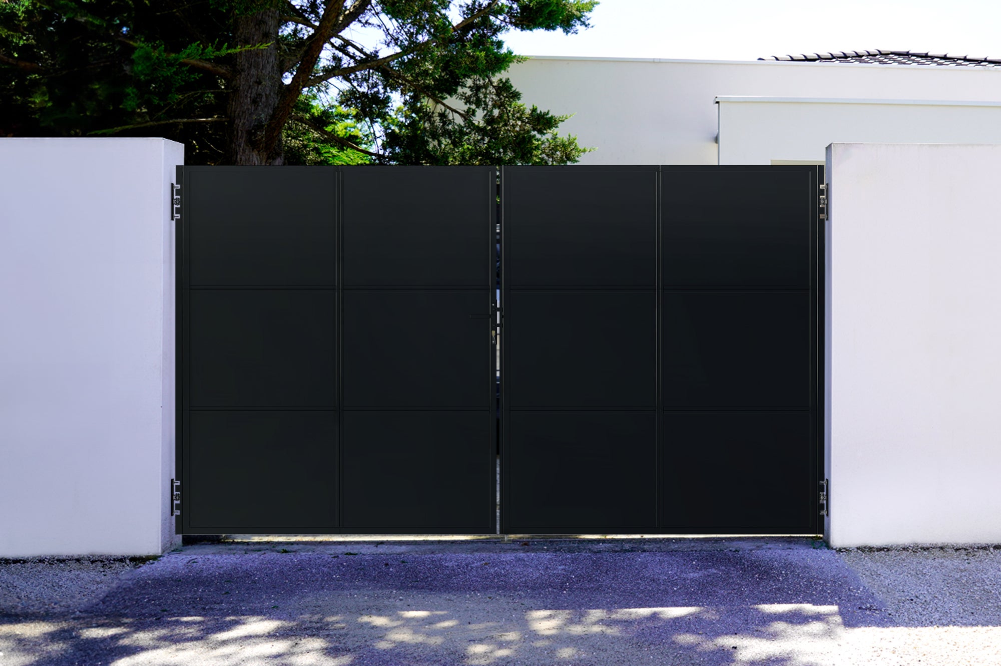 Portón abatible de acero 3,5m NALI 350B200 NEGRO MATE | Leroy Merlin