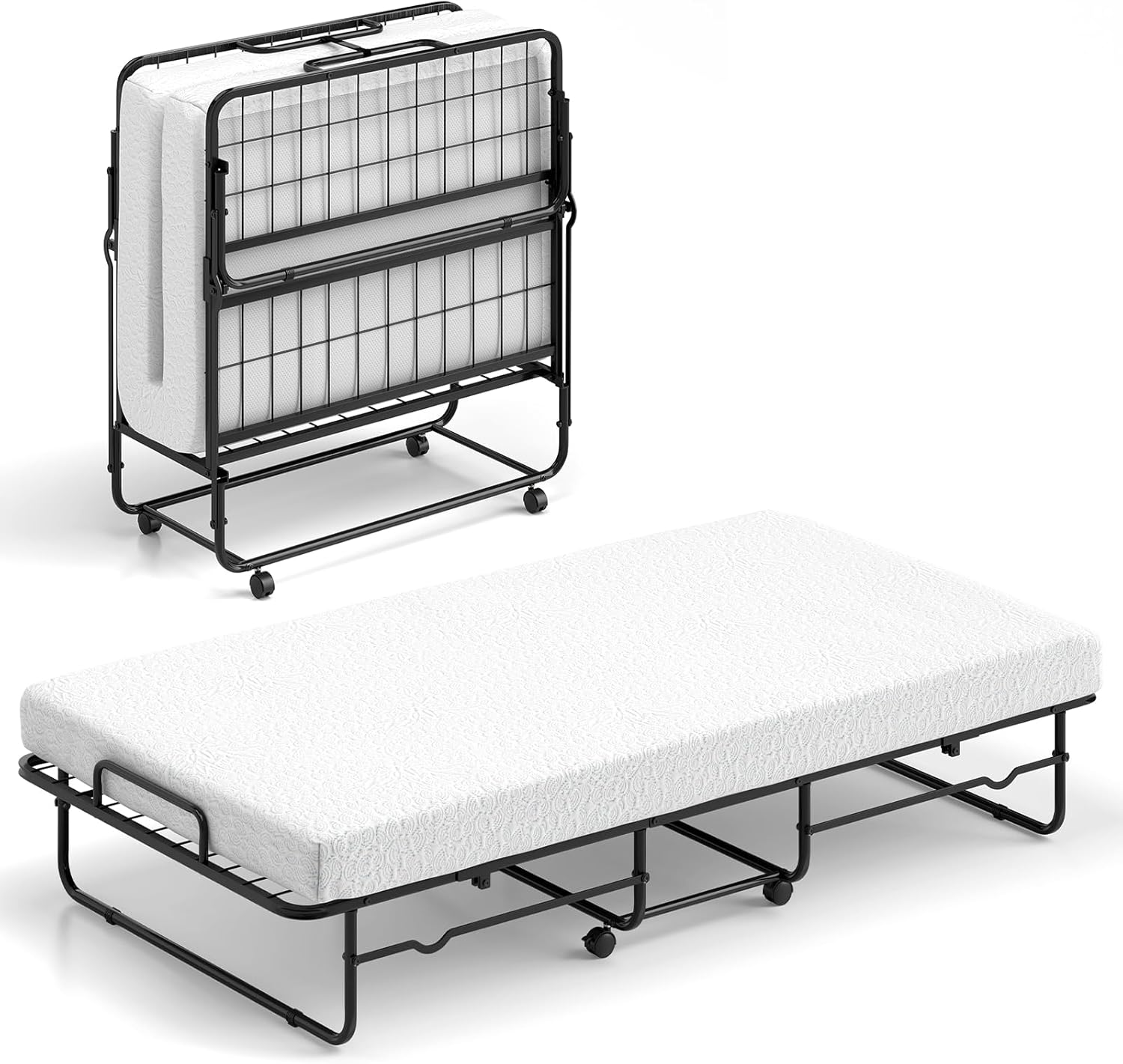 Lit Pliant 1 Personne 90 x 190 cm avec Matelas en Mémoire 9,5 cm ...