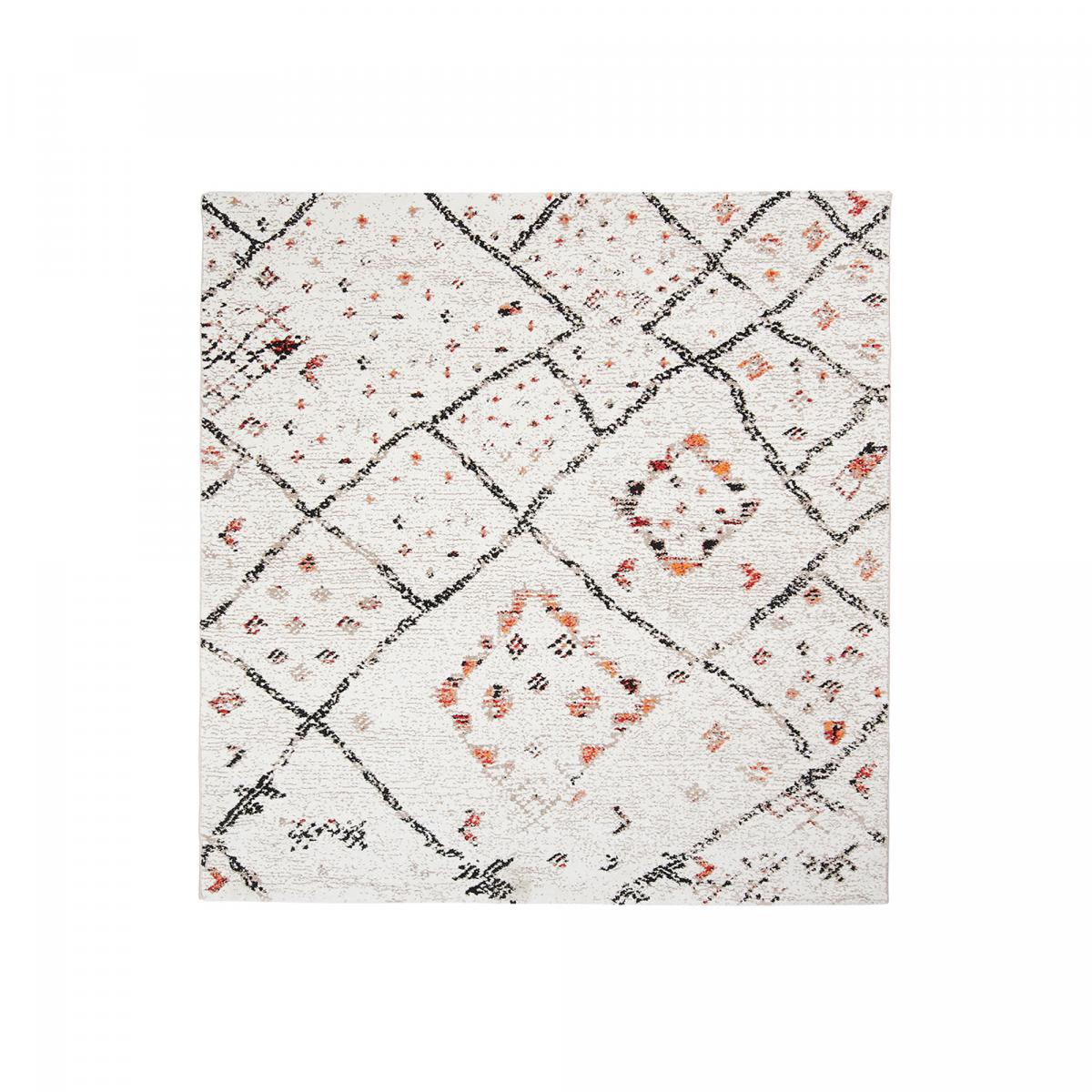 Tapis chambre 100x100 tissé crème carré motif berbère MORYLA C | Leroy ...