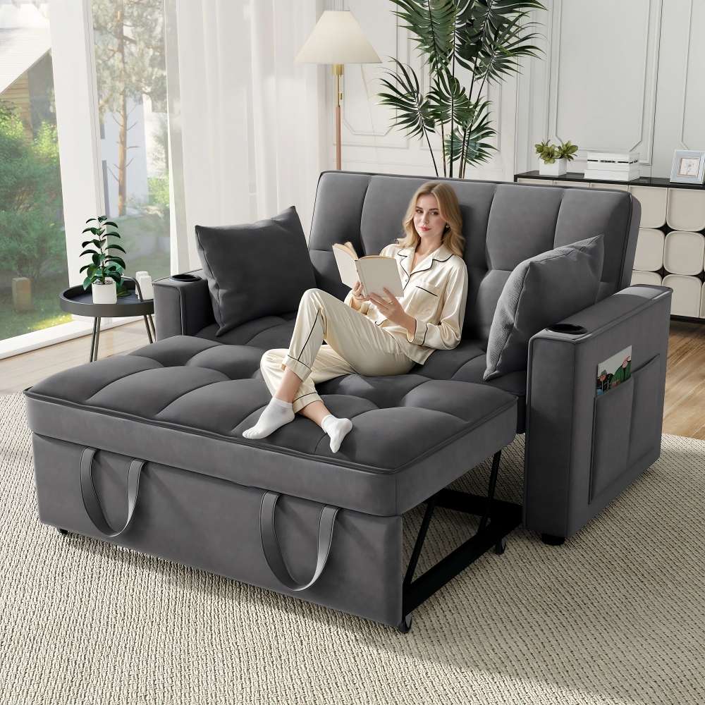 Sofá cama plegable multifuncional con portavasos y cojines, convertible ...