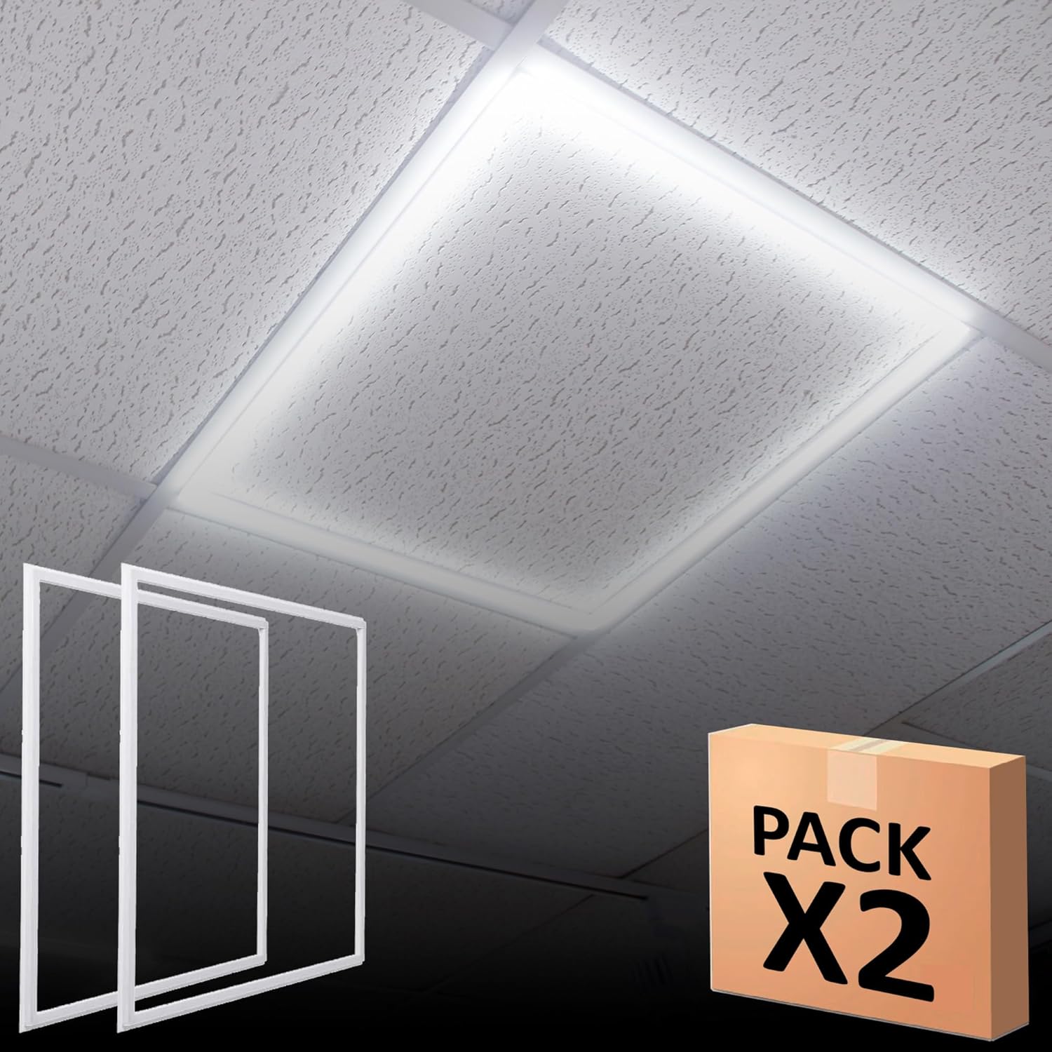 Pack x2 FIT Panel LED 60x60 44W, Marco Luminoso 60cm, 4200Lm, Driver ...