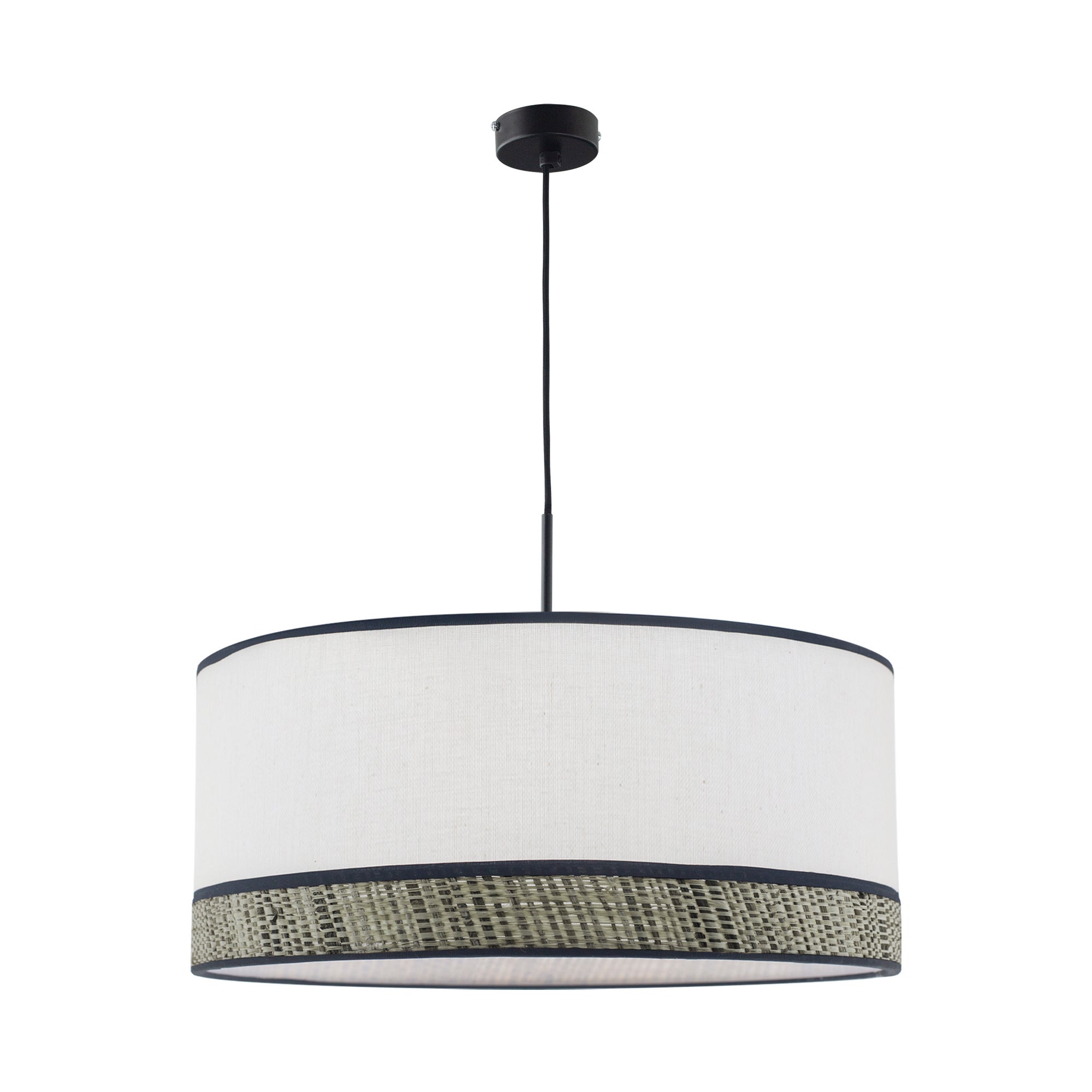 Lámpara de Techo Colgante con Pantalla Blanca y Rafia Gris, 45cm ...