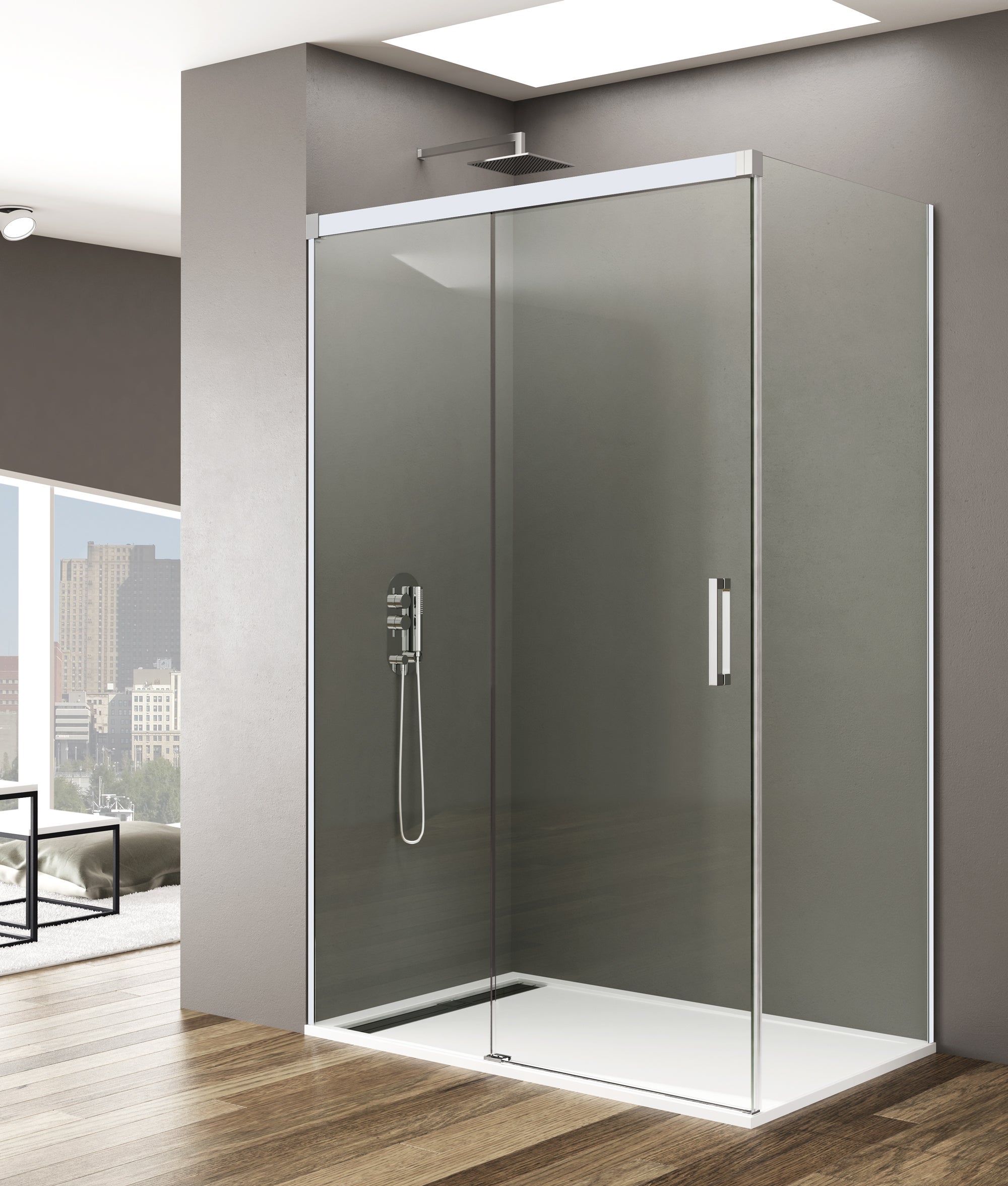 Paroi de douche frontale BASIC Fixe + Coulissante 140 cm + Latérale 80 ...