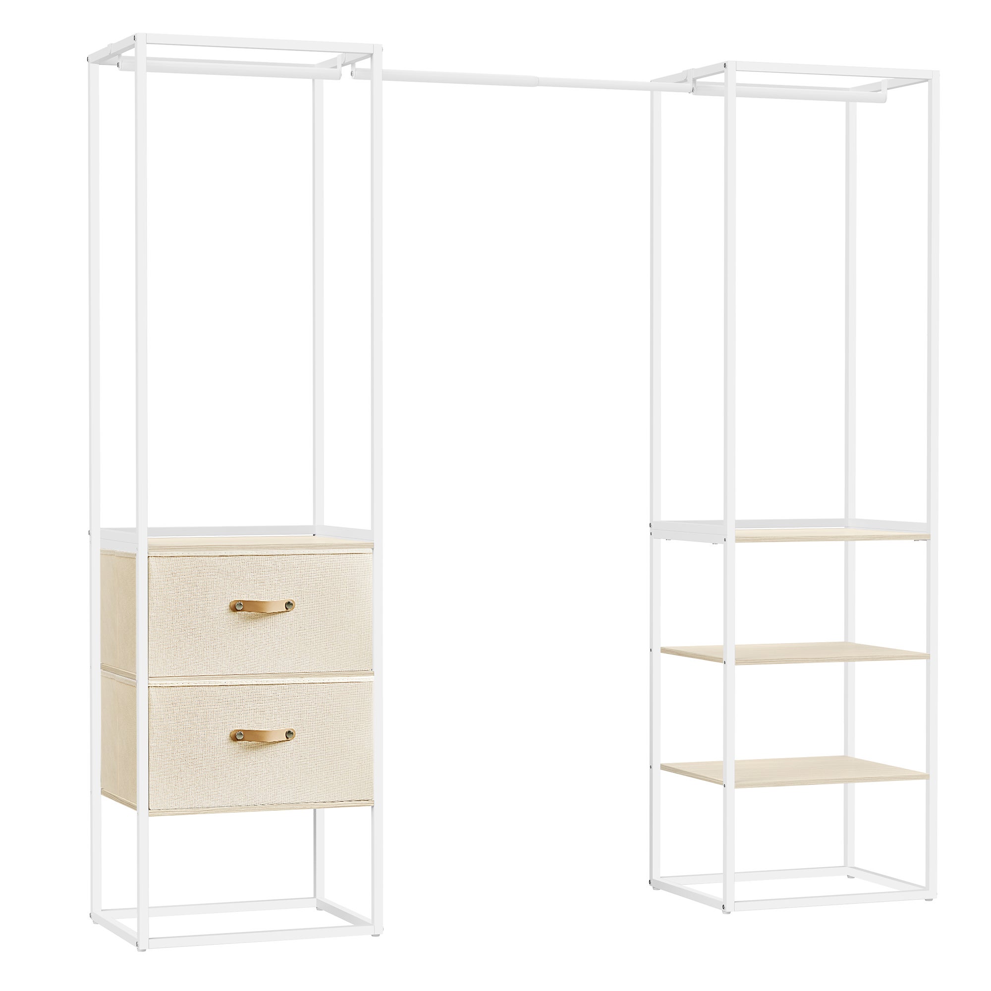 Perchero de pared con 1 barra extensible, 2 cajones y 4 estantes, color ...