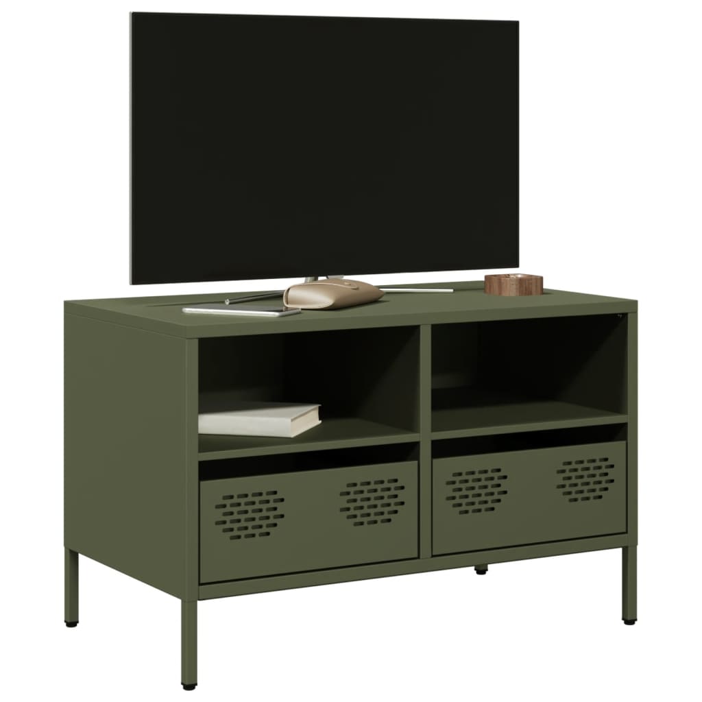 Meuble TV vert olive 68x39x43,5 cm acier laminé à froid vidaXL | Leroy ...