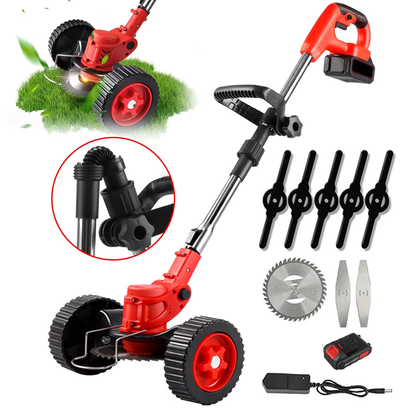 Tondeuse à gazon électrique sans fil 1500W, 12000 tr/min, pliable et ...