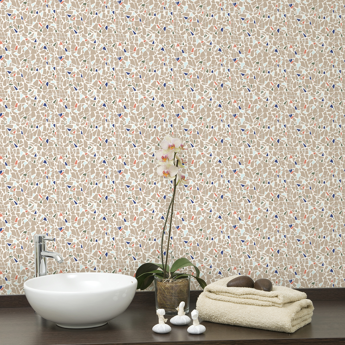 Sticker Mural Carrelage adhésif Cuisine Salle de Bain - 24 STICKERS CARRELAGES TERRAZZO ALZI ...