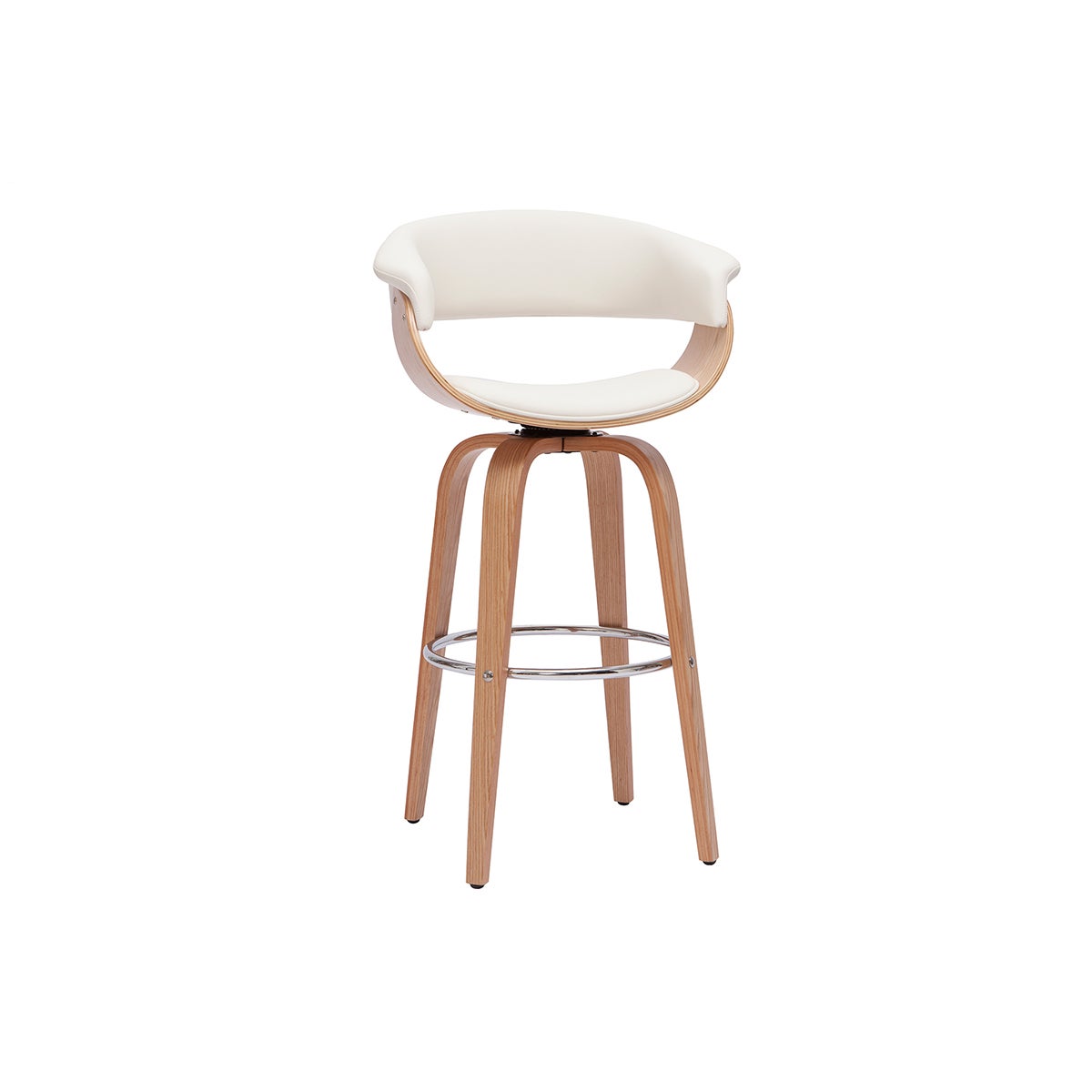 Tabouret de bar design pivotant blanc et bois clair H67 cm OKTAV ...