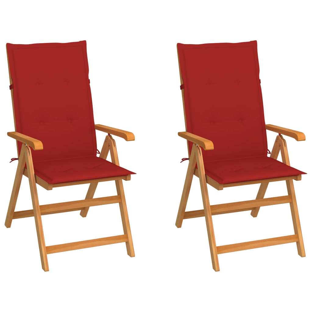 Chaises de jardin lot de 2 et coussins rouge Bois teck massif | Leroy ...