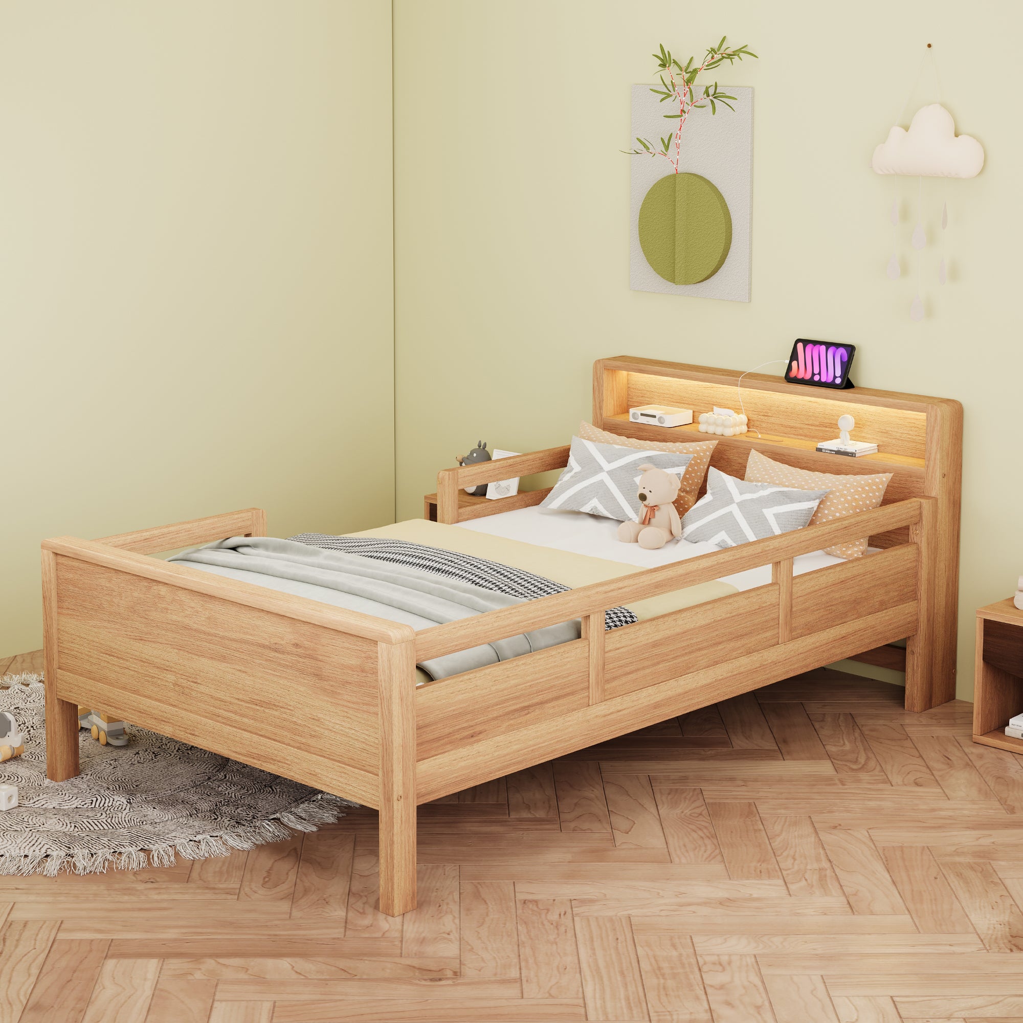 Lit Individuel 90x200cm - Pin Massif - Barrière Sécurité - Charge USB ...