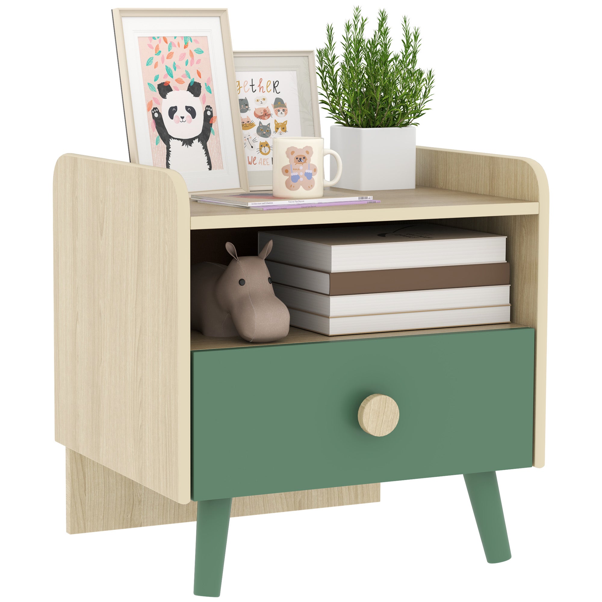 Table de chevet enfant, Nightstand en bois avec tiroir et étagère ...