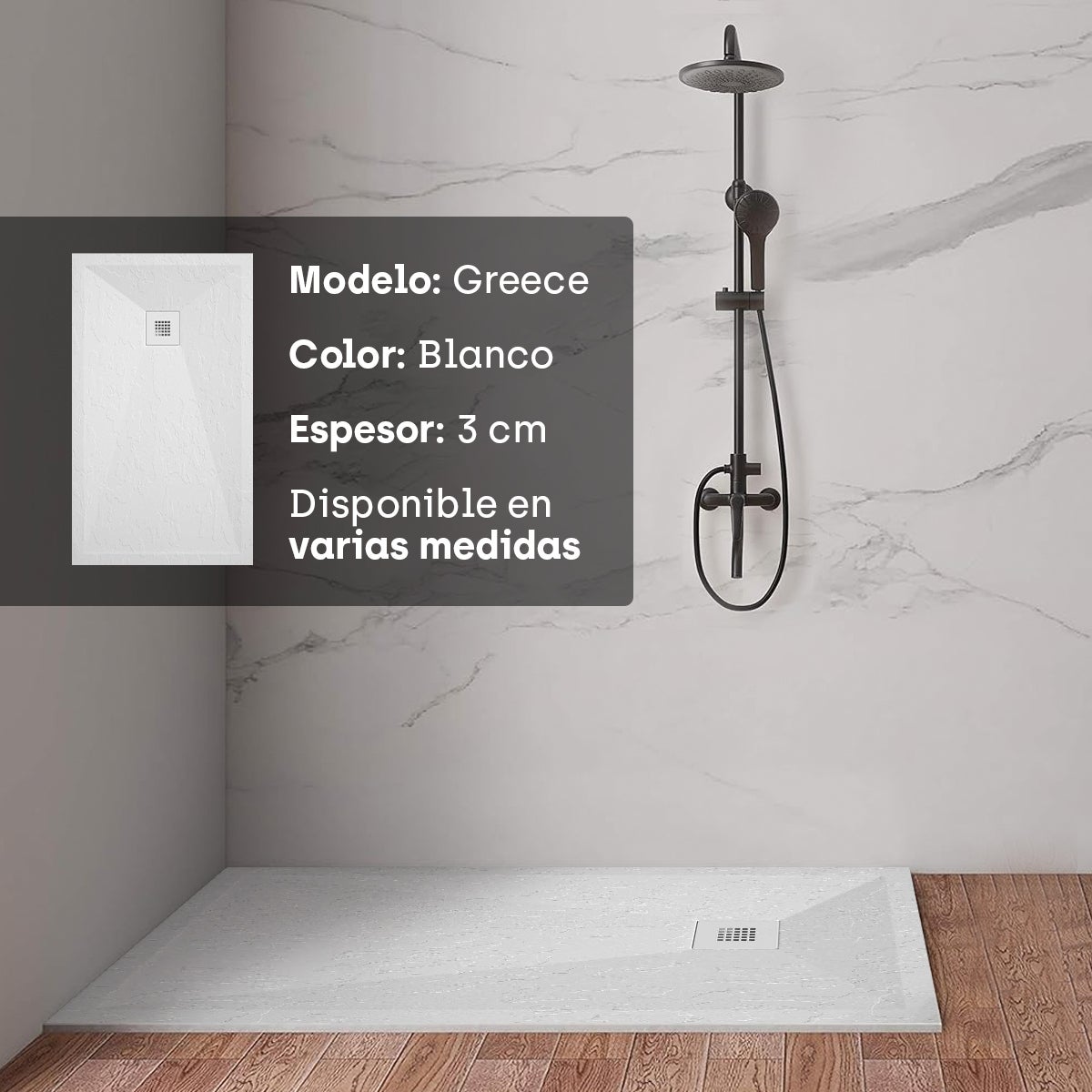 Plato de ducha de Stone Plus Duplach - 90 x 90 x 3 cm - Pizarra - Blanco | Leroy Merlin