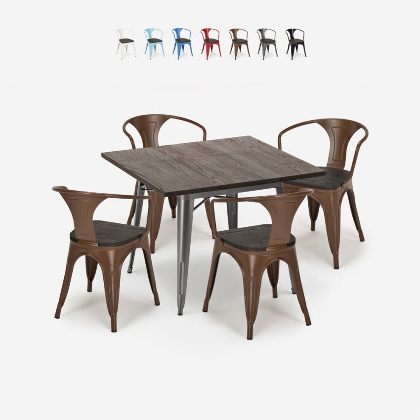 Table 80x80 + 4 chaises style industriel cuisine restaurant et bar ...