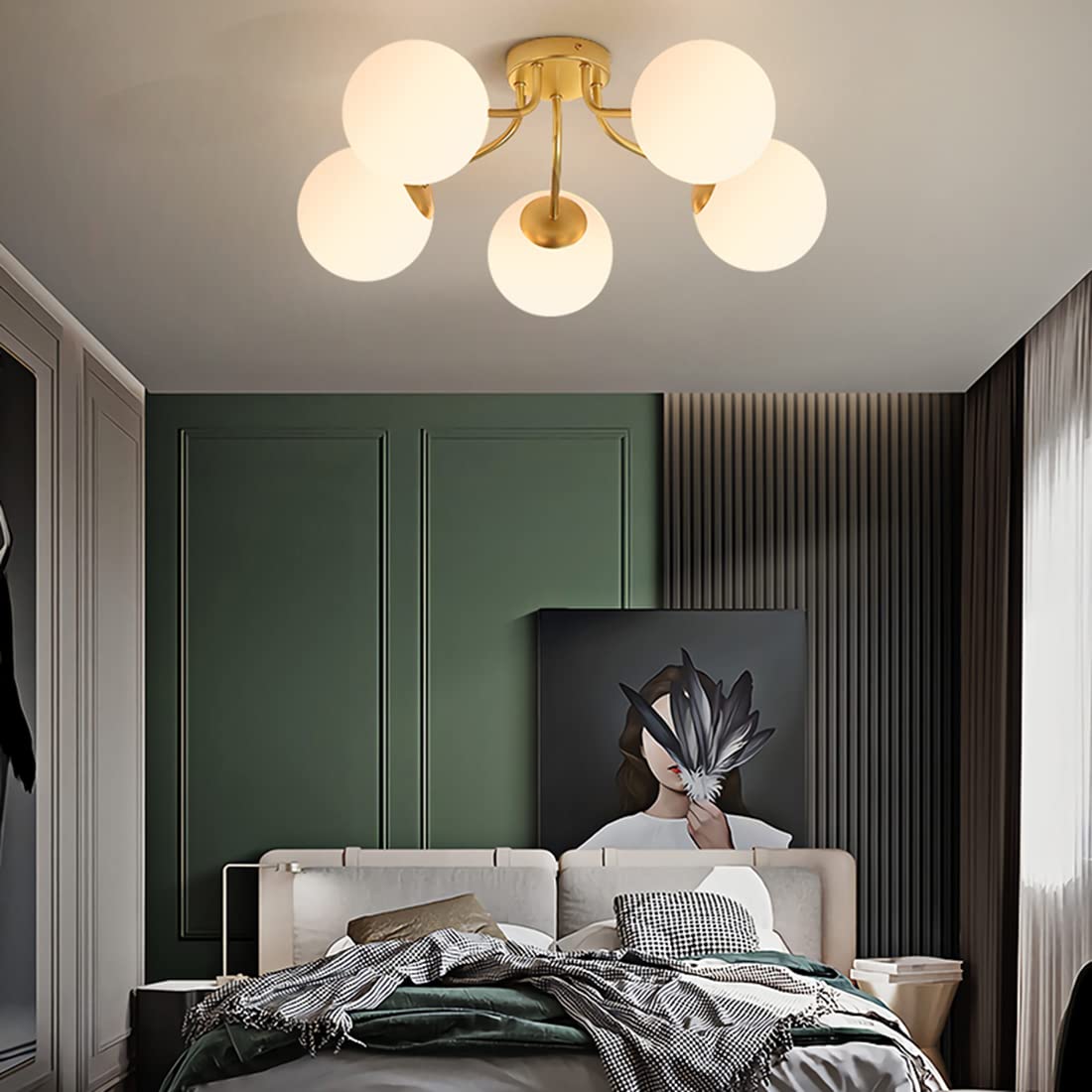 Lámpara de araña semiempotrada de estilo medieval-moderno con 5 ...