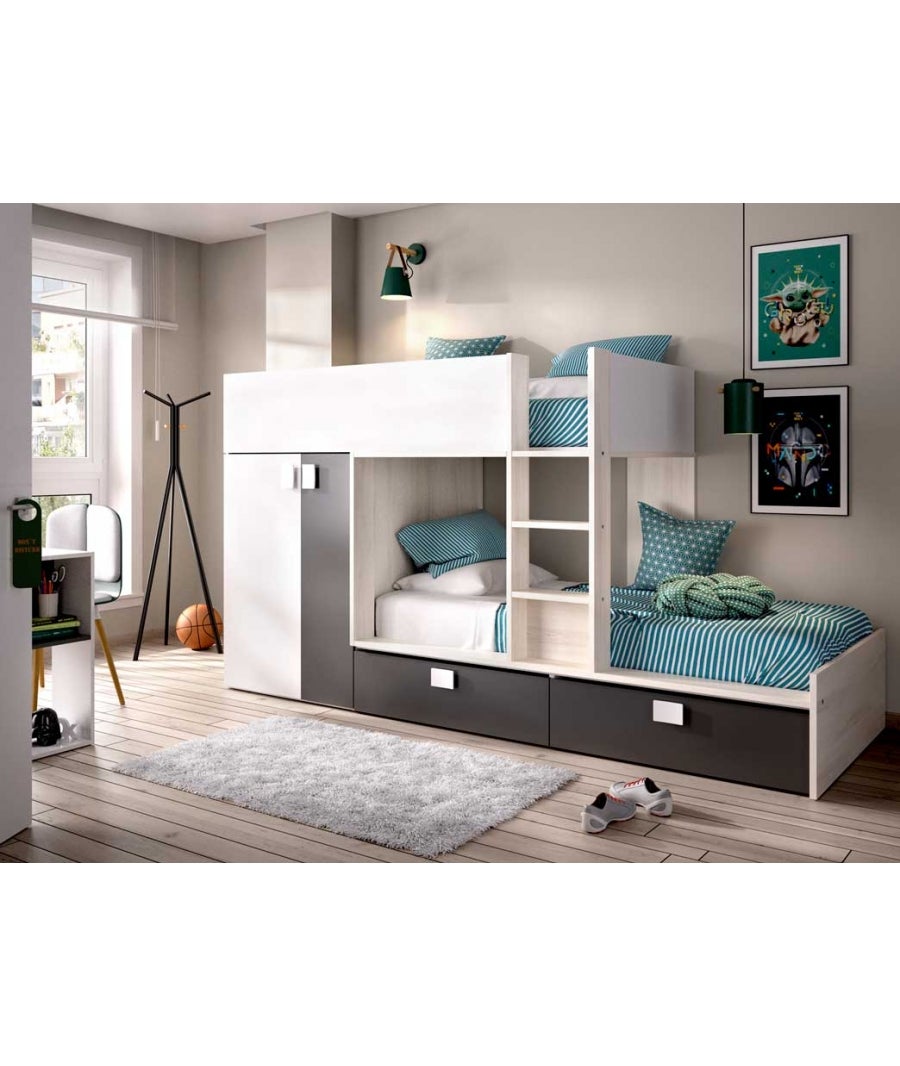 LITERA TREN CON CAJONES Y ARMARIO TIVOLI - Finés / Grafito | Leroy Merlin
