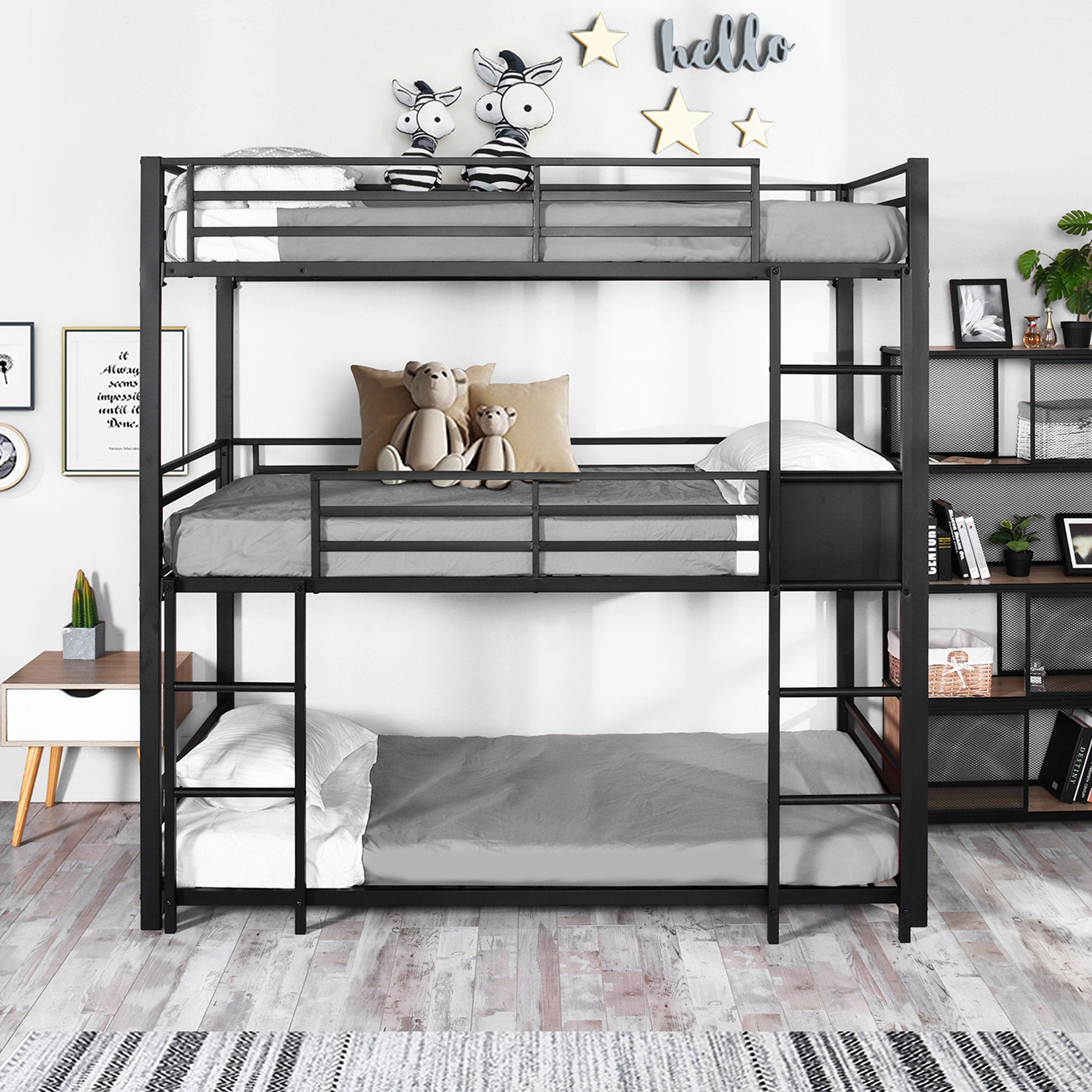Lits superposés 3 couchages 90x190 cm en métal noir | Leroy Merlin