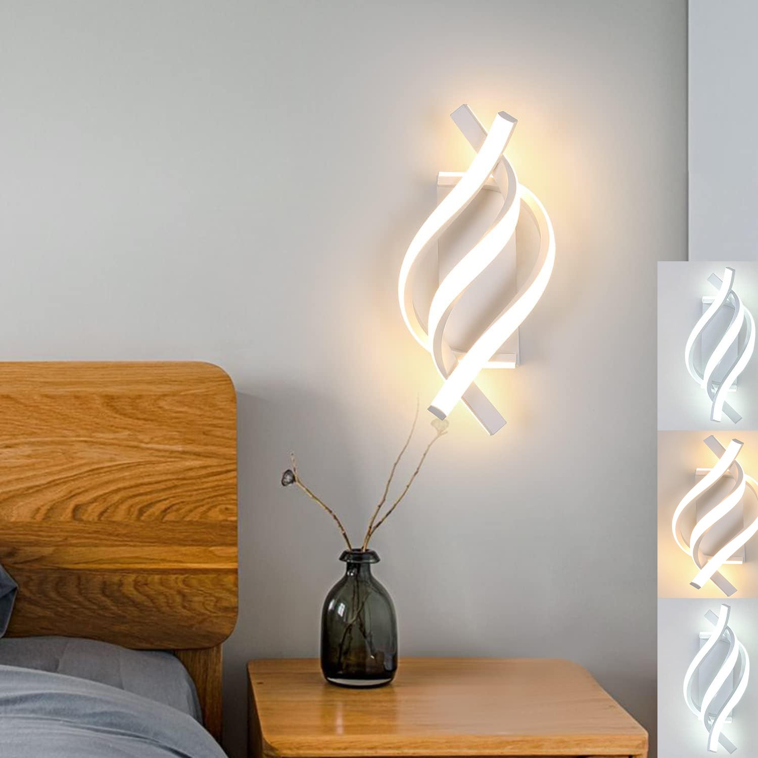 Applique murale LED en spirale moderne, applique murale LED blanche ...